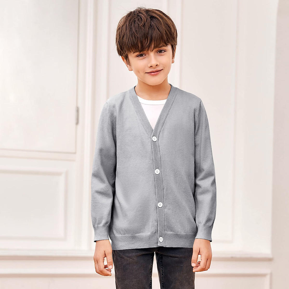 Baby Boys Girls V-Neck Cardigan Kids Button Up Long Sleeve Knitted Sweater Jacket for Infant Toddler