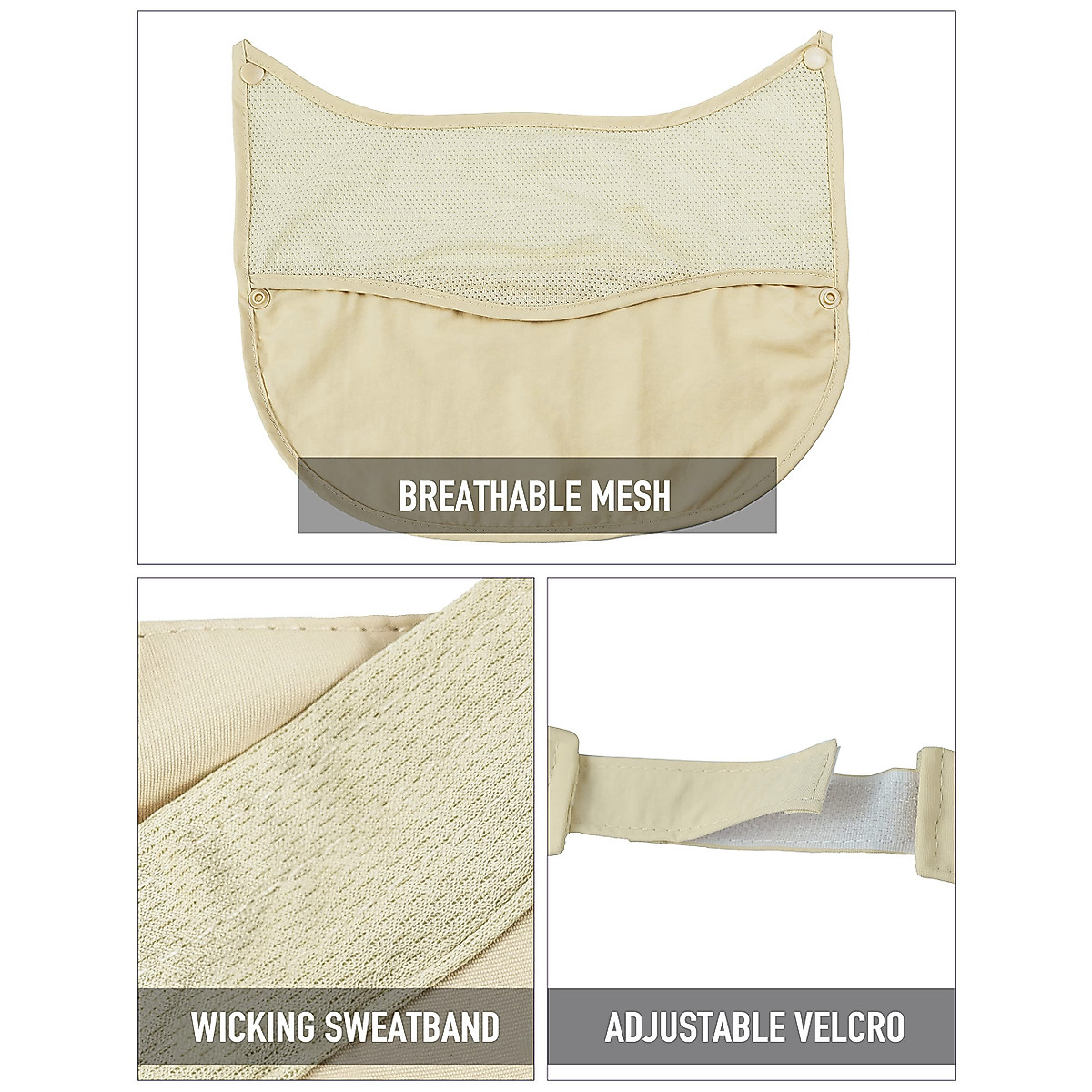 Koreshion Men Women Fishing Hat Outdoor UV Protection Sun Hat 4 in 1 Summer Hat Baseball Cap Visor Hat with Removable Mesh Face Cover & Neck Flap Beige