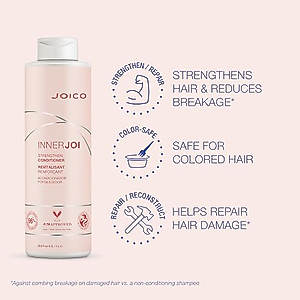Joico InnerJoi Strengthen Shampoo and Conditioner | For Damaged, Color-Treated Hair | Sulfate & Paraben Free | Naturally-Derived Vegan Formula | 33.8 oz