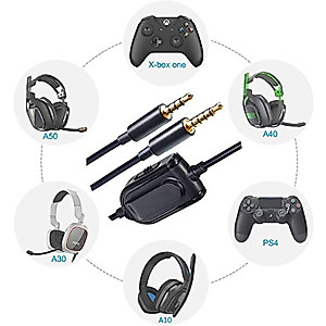 Aimuli A10 A40 Replacement Audio Cable Inline Mute Volume Control for with Microphone Astro A10/A40/A30/A50 Headsets Cord, Xbox One Play Station 4 PS4 Headphone Audio Extension Cable 6.5 Feet
