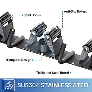 ZONGOOL 2 Pack Broom Holder Wall Mount, 4 Racks and 5 Hooks Mop Hanger Wall Mount Broom Organizer Stainless Steel Heavy Duty Garage Tool Racks for Home Kitchen Garden Laundry (Black)