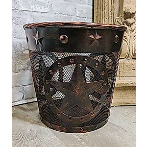 Ebros Rustic Western Texas Lone Stars in Circles of Nailheads with Braided Metal Rope Trim Wire Waste Basket Bin 12.75" Wide Home and Bathroom Accent Country Farmhouse Cowboy Decorative Trash Can