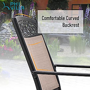 PHI VILLA Outdoor Cast Aluminum Patio Dining Chairs Set of 4, Stackable Patio Teslin Sling Chairs with Armrest for Deck, Garden, Terrace, Yard