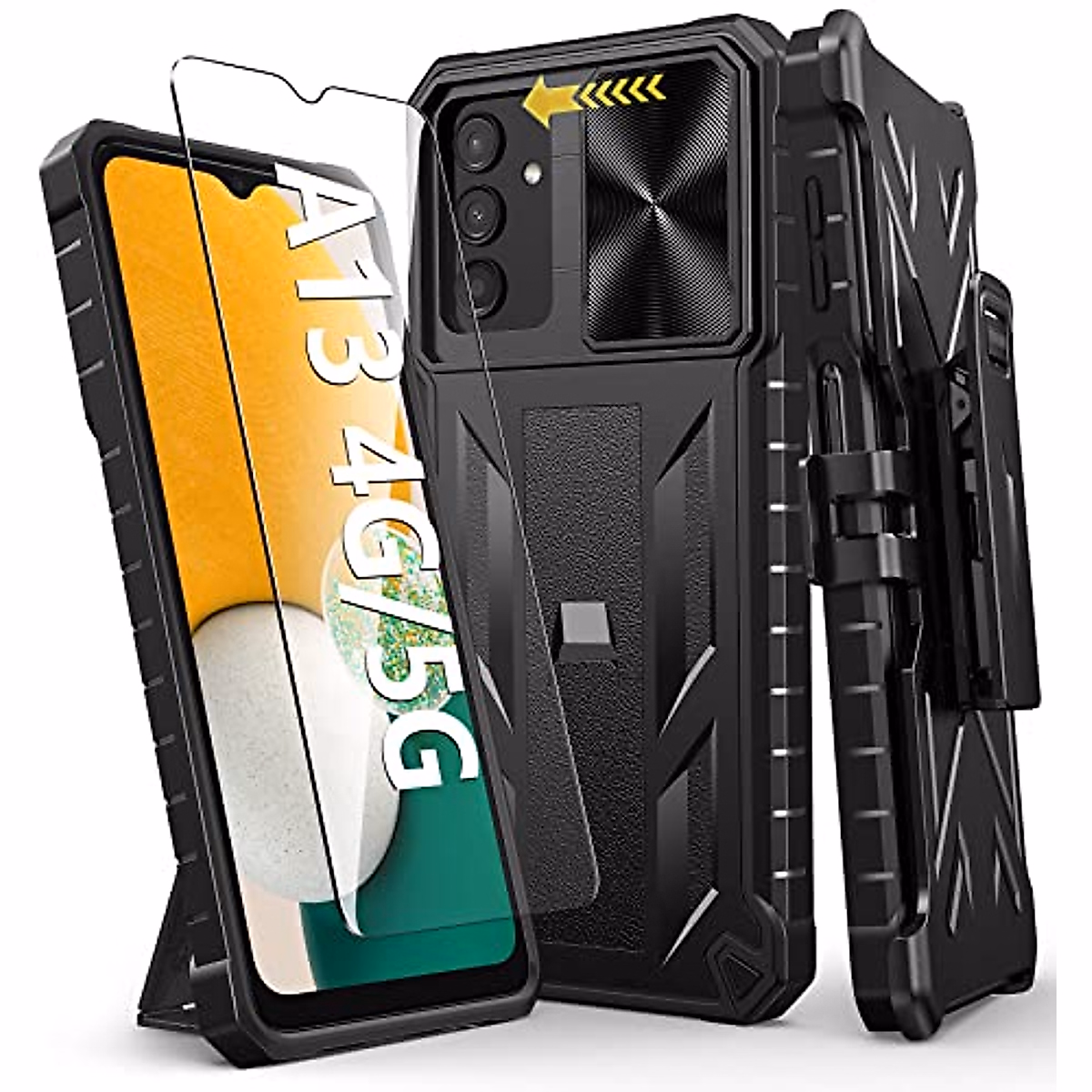 Case for Samsung Galaxy A13 5G: Military Grade Drop Proof Protection Rugged Protective A13 5G/4G Phone Cover with Belt Clip Holster Kickstand & Slide - Shockproof TPU Matte Textured Bumper - Black