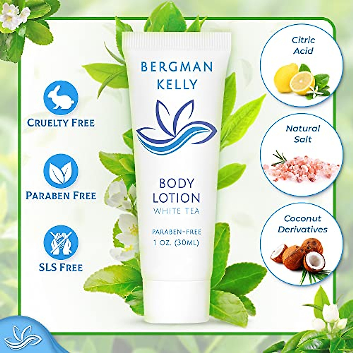 BERGMAN KELLY Travel Size Lotion (1 fl oz, 100 PK, White Tea), Delight Your Guests with a Revitalizing and Refreshing Body Lotion, Quality Mini and Small Size Guest Hotel Toiletries in Bulk