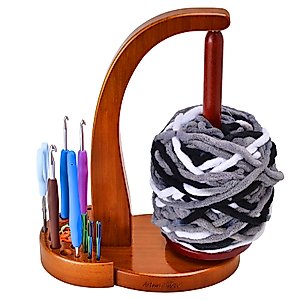 ULOI Crochet Yarn Holder - Upgrade with Crochet Accessories Storage Attachment, Magnetic Wooden Yarn Storage for Knitting Accessories, Perfect for Crocheting and Knitting Projects, Mahogany Finish