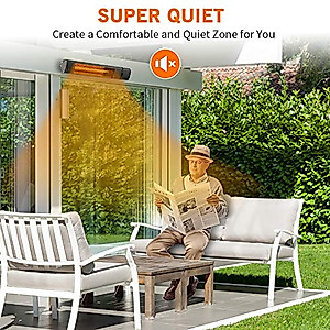 Electric Outdoor Patio Heater, Wall-Mounted Infrared Heater with Remote Control, 1500W Fast Heat Gold Tube Super Quiet Ceiling Heater for Garage