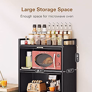 Anycoo 5 Tier Kitchen Bakers Rack with Cabinet, Free Standing Microwave Stand with Storage, Heavy Duty Kitchen Shelf with Wheels, Microwave Cart with Flip Door (27.5’’ L x 15.7’’ W x 62’’ H)