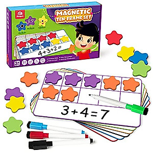 Coogam Magnetic Ten-Frame Set, Math Manipulative EVA Number Counting Games, Montessori Educational Toy Gift for Kindergarten Classroom Kids 3 4 5 Year Old