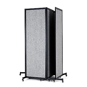 Artigwall Aluminum Alloy Room Divider 180 Portable Wall Partition | Freestanding Office Divider | Folding Privacy Screen | Locking Wheels | Temporary Room Separator | 5 Panels (5, Light Grey)