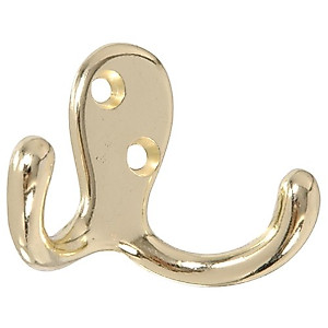 Hardware Essentials 852300 Double Clothes Hooks Brass Plated -2 Pack