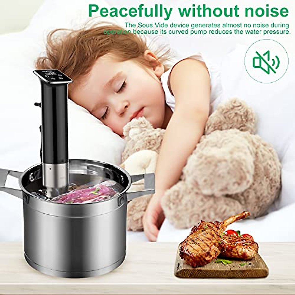 Keylitos Sous Vide Cooker Machine 1100W, IPX7 Waterproof Sous Vide Precision Cooker, Ultra-quiet Fast-Heating Immersion Circulator Precise Cooker with Accurate Temperature and Timer Control
