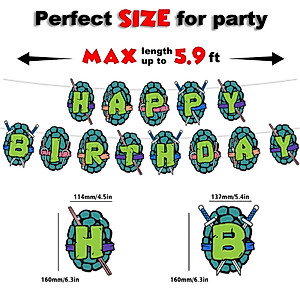 Ninja Superhero Happy Birthday Decorations Banner Backdrop Background Green American Comics Turtles Theme Decor for Boy Kid 1st Birthday Party Nursery Baby Shower Photo Booth Props Favors Supplies