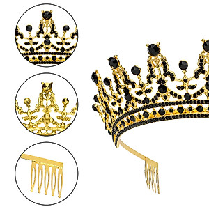 GAFATORY Black Gold Birthday Queen Crown and Sash for Women Princess Tiara and Sash for Girls