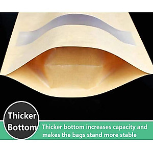 Kraft Paper Bags With Matt Window And Zip Lock Decorative Brown Heavy Duty Heat Seal Recycled Resealable Mylar Stand Up Pouches Bags Sealable For DIY Food Snack Cookies Candy Coffee (4x6+2.4inch)