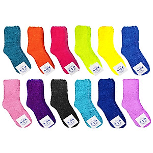 Yacht & Smith 12 Pairs Women Fuzzy Socks Crew Socks, Warm Butter Soft (Solid Assorted 12 Pack)