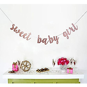 Welcome Sweet Baby Girl Banner, It's a Princess Rose Gold Glitter Paper Sign Decorations for Baby Shower Party, It's a Girl Party Decors, Gender Reveal Party Backdrops