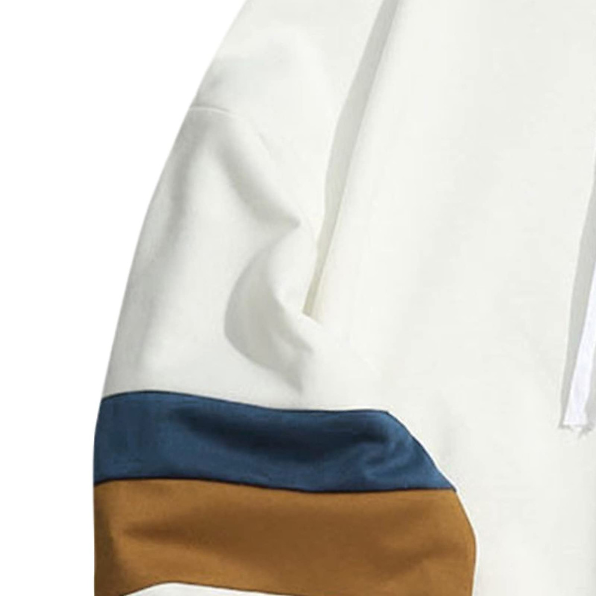 Maiyifu-GJ Men's Casual Colorblock Pullover Hoodies Long Sleeve Striped Color Block Hooded Multicolor Drawstring Sweatshirt (White,Medium)