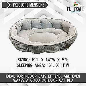 Pet Craft Supply Cat Bed for Indoor Cats - Kitten Bed - Machine Washable - Ultra Soft - Self Warming - Refillable Catnip Pouch,Grey,19x14x5 Inch (Pack of 1)
