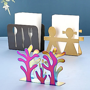 Tissue Paper Napkin Holder Stainless Steel Farmhouse Napkins Holder for Kitchen Dining Table Classic Restaurant Home Tabletop Decor (Tree Style, Rainbow)