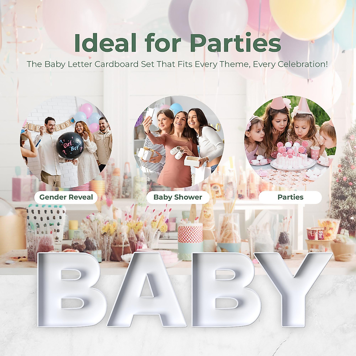 12" Baby letters for charcuterie board and fillable letters for food, Safe baby shower food display, baby shower serving trays and platters, 4 Pcs letter food trays for party from paper mache letters