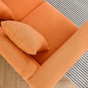 Deolme 60" W Teddy Orange Loveseat Sofa Couch with Firm Strcuture & Thicken Sponge Comfy Love Seat Couches Sleeper for Living Room Bedroom Small Spaces Mid-Century Modern Furniture