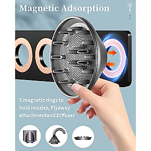 Magnetic Wall Mount Hair Dryer Holder for Dyson Supersonic with 5 Magnetic Rings for The Attachments, Premium Blow Dryer Holder Wall Mounted, Ultimate Convenience (Model A - Black)
