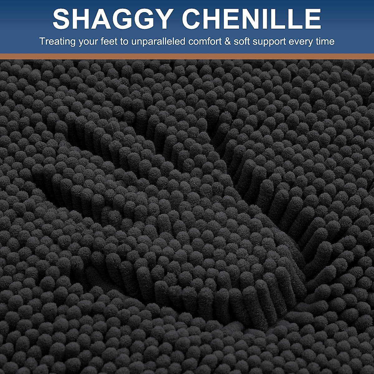 Smiry Luxury Chenille Bath Rug, Extra Soft and Absorbent Shaggy Bathroom Mat Rugs, Machine Washable, Non-Slip Plush Carpet Runner for Tub, Shower, and Bath Room(16''x24'', Black)