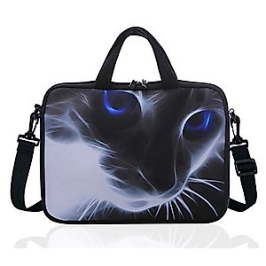 14 Inch Neoprene Laptop Sleeve Case Bag with shoulder strap For 14" Notebook/MacBook/Ultrabook/Chromebook (Grey cat with blue eyes)