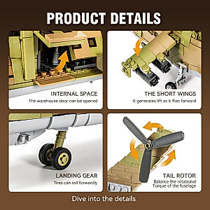 DAHONPA MI-24S Helicopter Medium Utility Military Army Airplane Building Bricks Set, 850+ Pieces Air-Force Build Blocks Toy, Gift for Kid and Adult