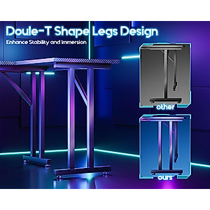 MOTPK L Shaped Gaming Desk with Led Lights, 51 Inch Gaming Computer Desk with Carbon Fiber Texture, Pc Gaming Table with Power Outlet and Headphone Hook, L Desk for Gaming, Black