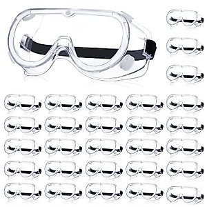 Yunsailing 30 Pack Protective Safety Goggles Clear Lab Goggles Over Glasses Anti Fog Eye Protection Goggles for Men Women (Clear)
