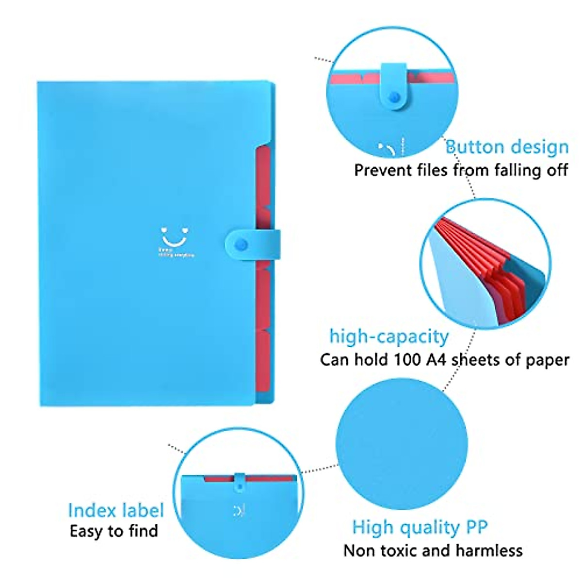 CLOUDIA Letter A4 Paper Expanding File Folder - Pockets Accordion Document Organizer (Light Blue)