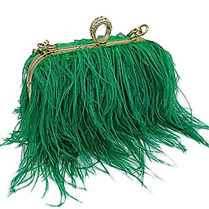 QEBURI Komii Women Fluffy Ostrich Feather Evening Dress Clutch Bag Purse Shoulder Bag (Green)
