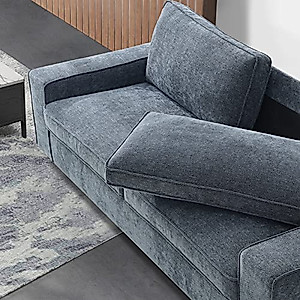 LEISLAND 88.58" Modern Sofas Couches for Living Room, Chenille Deep Seat Sofas & couches with Square Armrest, Removable Low-Back Sofa Cushion and Detachable Sofa Cover/Easy to Install(Blue)