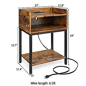 Nightstand with Charging Station, Side Table End Table with USB Ports and Power Outlets, Modern Bedside Night Stand for Bedroom, Living Room, Retro Brown 1-Pack