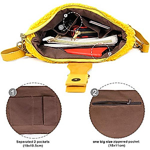 Me Plus Women Fashion Soft Sherpa Fleece Faux Leather Handbag Purse Shoulder Bag Adjustable Strap (Sherpa Fleece - Mustard)