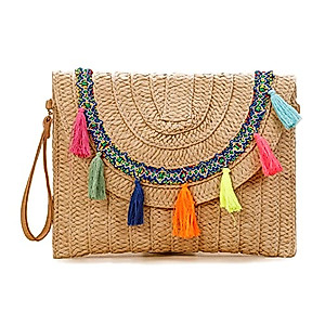 Solyinne Womens Woven Straw Clutch Bags Crossbody Shoulder Bag Straw Bag Satchel Purses Woven Wallet