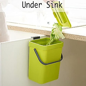 LALASTAR Small Plastic Trash Can, Hanging Small Trash Can with Lid Under Sink for Kitchen, Food Waste Bin for Countertop, Mountable Garbage Can for Bathroom, RV, 5L/1.3 Gal, Green