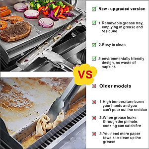 Griddle For Gas Grill,Flat Top Grill With Removable Grease Tray,24 * 16in Stainless Steel Nonstick Griddle Grill,Universal Griddle With Retractable Stand Accommodates Different Size Of Grill