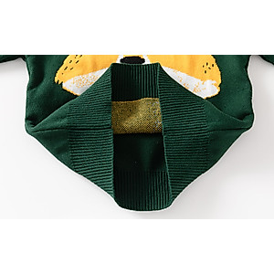 HUAER& Baby Boys Girls Knit Sweater Round Neck Long Sleeve Unisex Cotton Cartoon Animal Pullover Sweatshirt(18-24Months Green Fox)