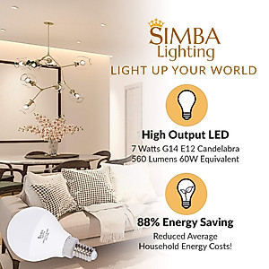 Simba Lighting LED Candelabra E12 Base G14 Small Globe 7W 60W Replacement Light Bulb (6 Pack) for Ceiling Fan, Chandelier, Vanity, Round A15 Frosted White Cover, Non-Dimmable, 2700K Warm White