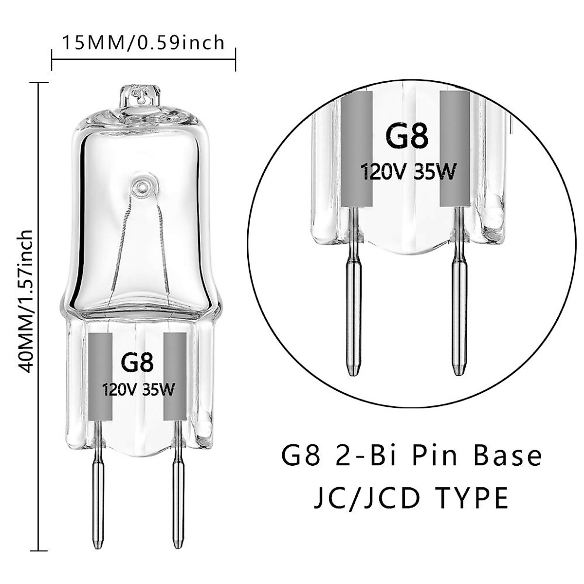 G8 Halogen Light Bulbs 35Watt 120Volt Light Bulb G8 Base Bi-Pin Shorter 1.5" Length 35W T4 JCD Warm White Under Cabinet Puck Lighting Replacements,10Pack