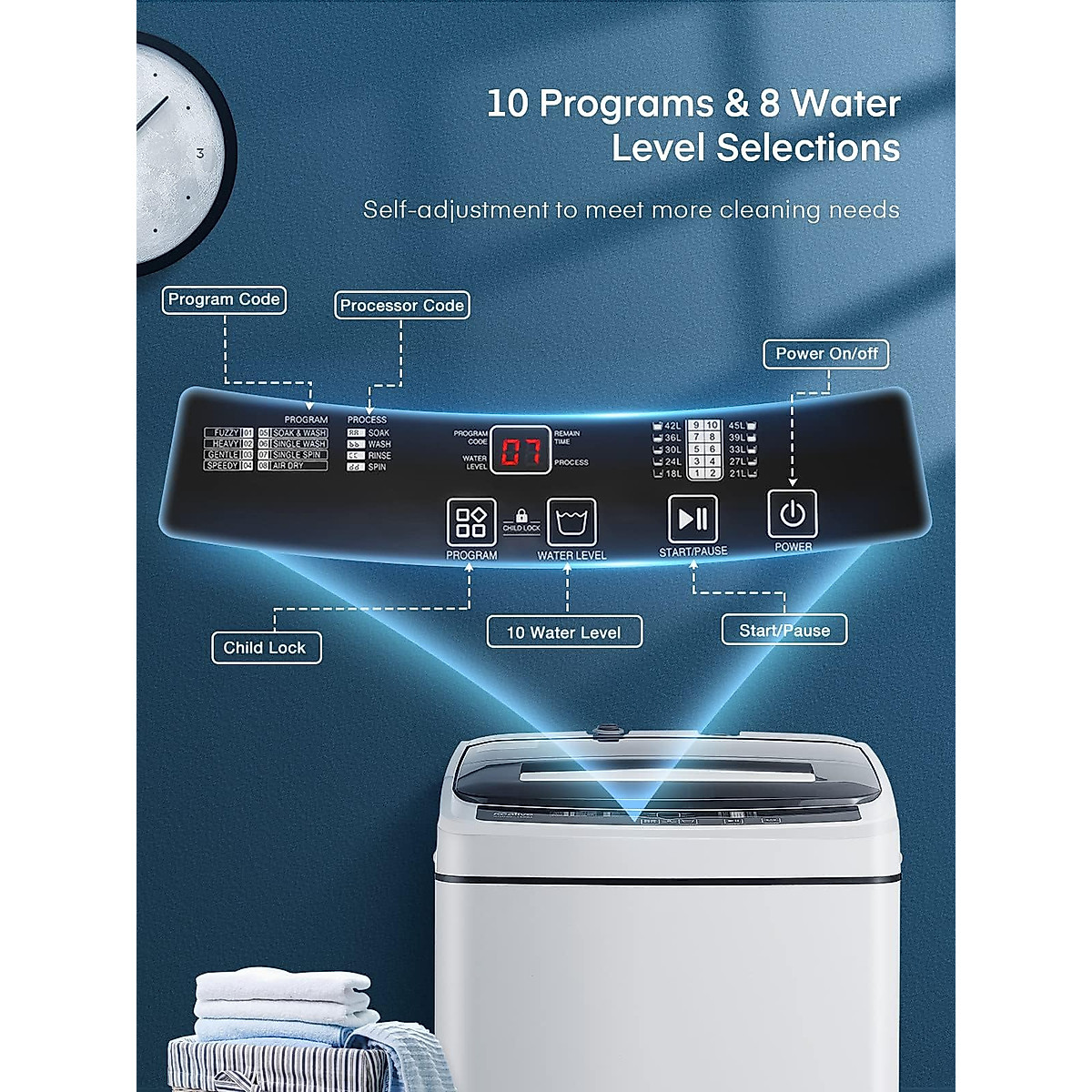 Portable Washing Machine 1.5 Cu.Ft, FOHERE 11lbs Compact Washer with Spinner Combo, 8 Programs, Includes Quick Connect Sink Adapter and Drain Hose, for Apartments, RVs, Dorms