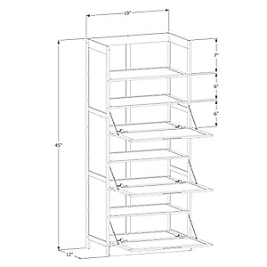 MoNiBloom 7 Tier Shoe Storage Cabinet, Bamboo Narrow Shoes Sneakers Rack Organizer Stand with Pull-Down Doors for 16-20 Pairs Entryway Hallway Living Room, Brown