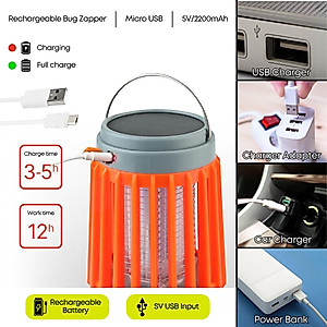 Fuzebug Rechargeable Bug Zapper Outdoor and Indoor BuzzBug Mosquito Zapper Buzzbug Mosquito Light Cordless Bug Zapper Mini Bug Zapper Bulb Solar Flashlight Camping Bug Zapper LED Light (Orange)