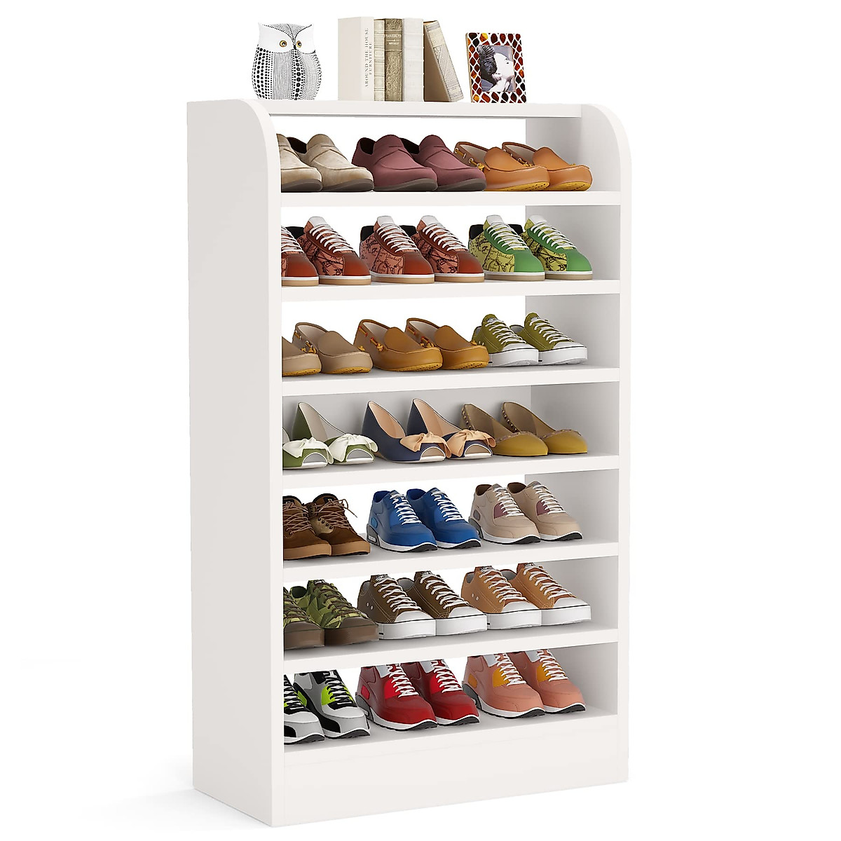 Tribesigns Shoe Rack, 8-Tier Tall Shoe Shelf, Wooden Shoe Storage Cabinet, White
