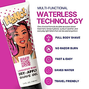 H2NO Lavender Rush Dry-Apply Shave Gel 3.4oz TSA Friendly | Waterless Shave Gel | NO RAZOR BURN | Electric Razor Approved | Shave on the go