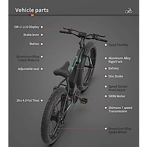 aostirmotor 500W Electric Bike for Adults 26"×4" Fat Tire Electric Bike 36V 13AH Removable Lithium Battery Adult Electric Bicycles, 28MPH E Bike for Adults, Shimano 7 Speed Electric Mountain Bike