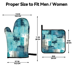 Turquoise Grey Oven Mitts and Pot Holders Sets of 4 Modern Teal Abstract Art Oven Gloves for Kitchen Baking Cooking Grilling (Turquoise)